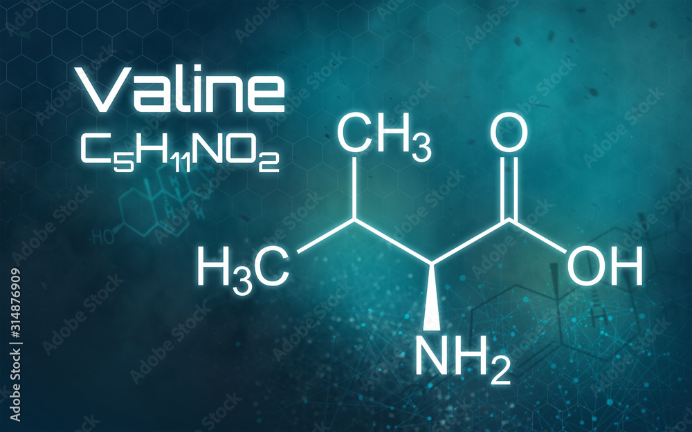 Chemical formula of Valine on a futuristic background Stock ...