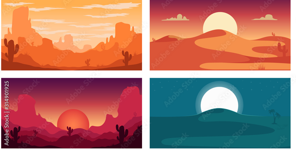 Set of poster template with wild desert landscape. Design element for ...