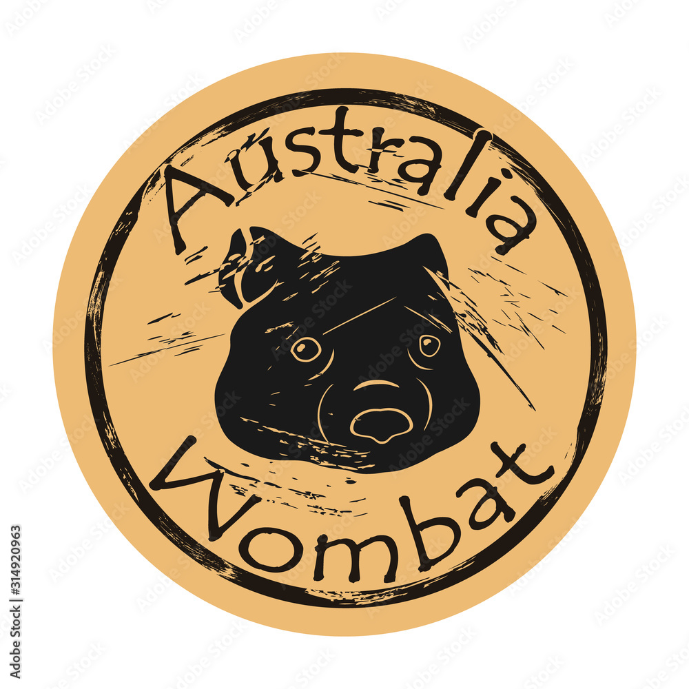 Wombat profile head silhouette icon vector round shabby emblem design ...