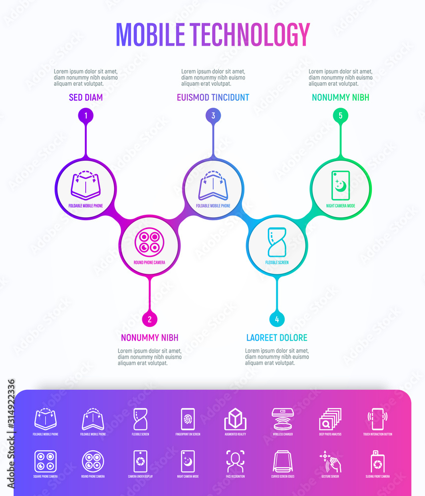 Modern mobile technology infographics template with thin line icons ...