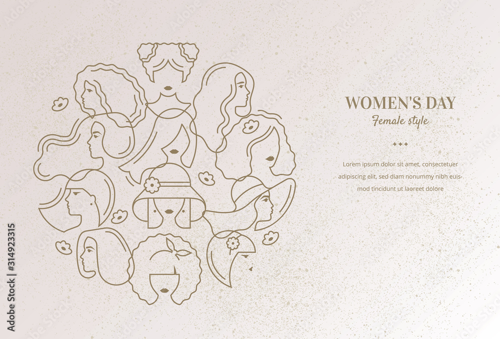 Vector circular concept modern linear style women silhouettes isolated ...