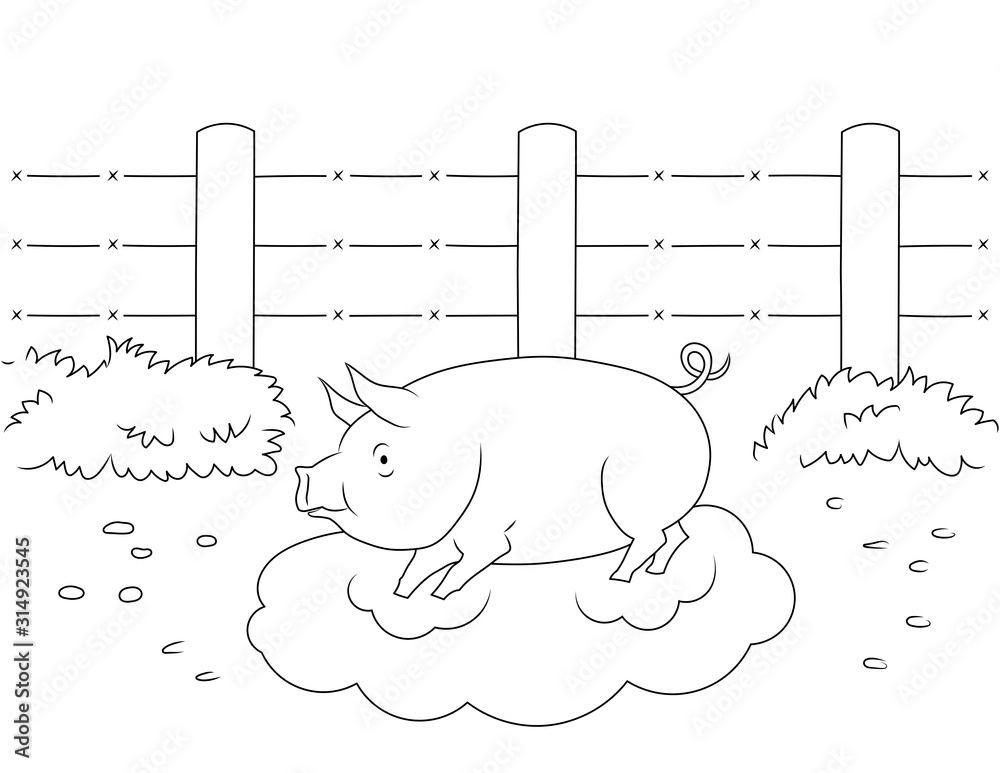 pig coloring page. outline drawing Stock Illustration | Adobe Stock