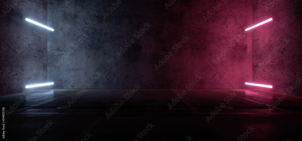 Empty Neon Tube Sci Fi Parking Lot Underground Garage Car Space Glowing ...