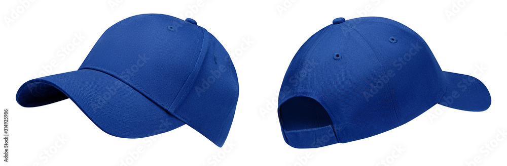Blue baseball cap in angles view front and back. Mockup baseball cap ...