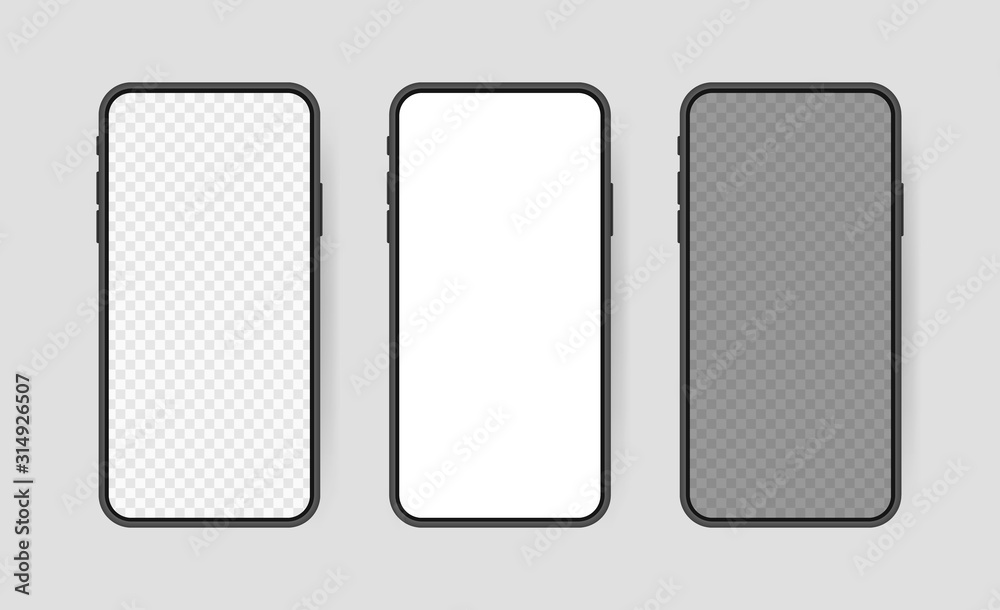 Set realistic smartphone blank screen, phone mockup. Template for ...