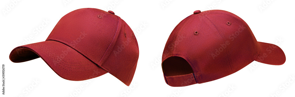 Red baseball cap in angles view front and back. Mockup baseball cap for ...