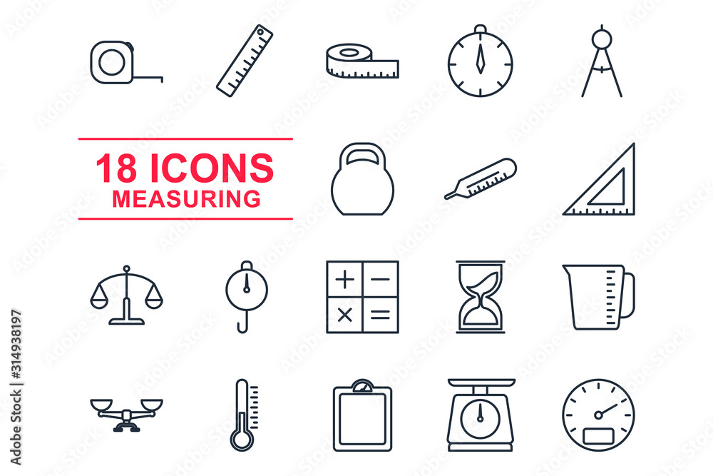 Set Measuring icon template color editable. Measuring pack symbol ...