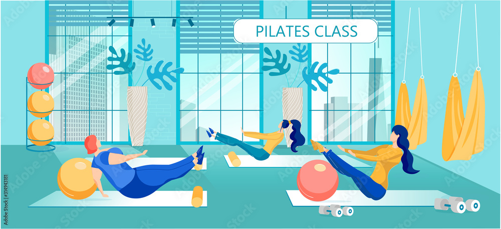 Pilates Class for Women Daily Training Cartoon Stock Vector | Adobe Stock