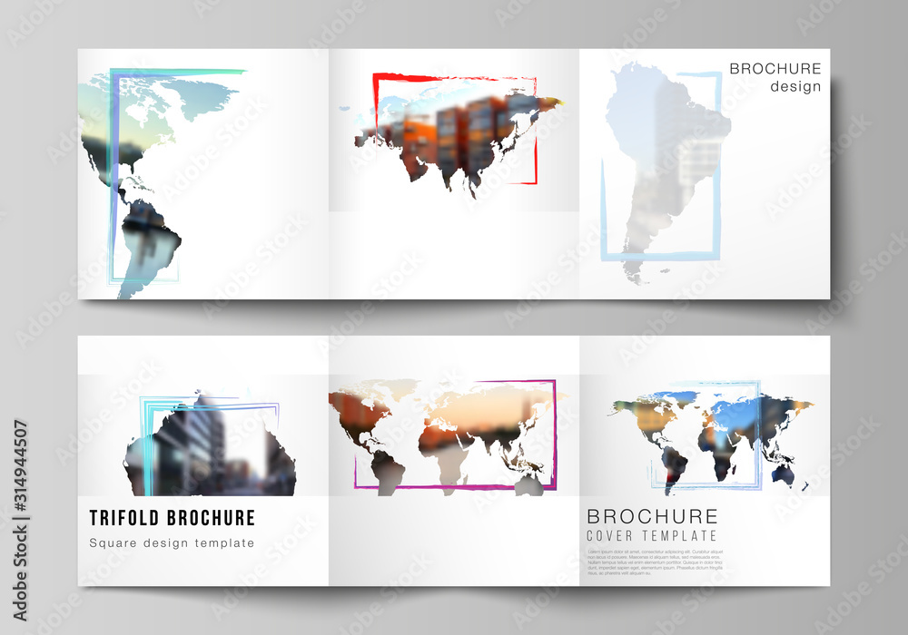 Vector layout of square format cover templates for trifold brochure ...