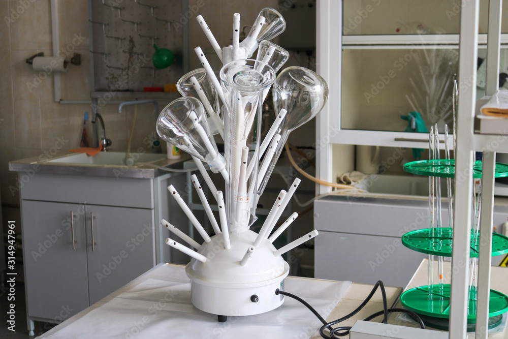 A large research chemical medical laboratory with devices equipped with ...