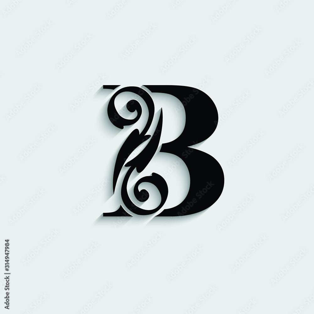 letter B with shadow. Black alphabet. Beautiful flower capital letters ...