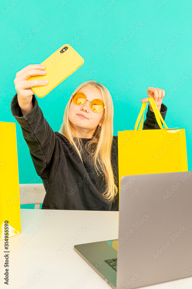 little girl blogger make online review something with recorded using ...