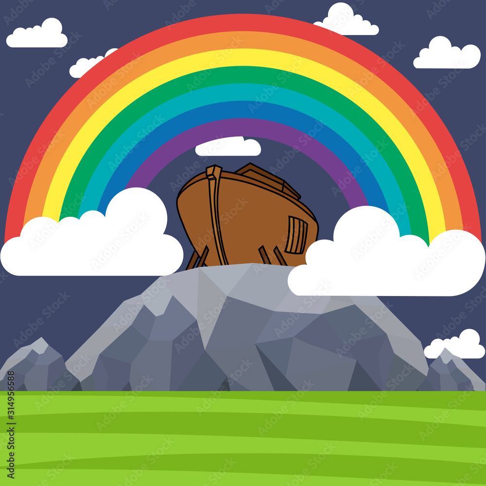 Noah's Ark. Rainbow over the ark. Sign from God. The flood Stock Vector ...