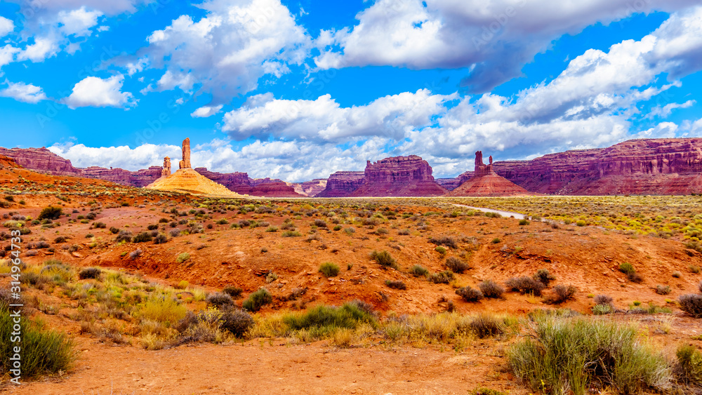 The Red Sandstone Buttes and Pinnacles in the semi desert landscape in ...