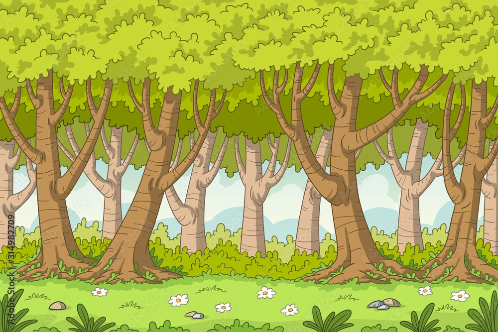 Cartoon forest background. Vector illustration with separate layers ...