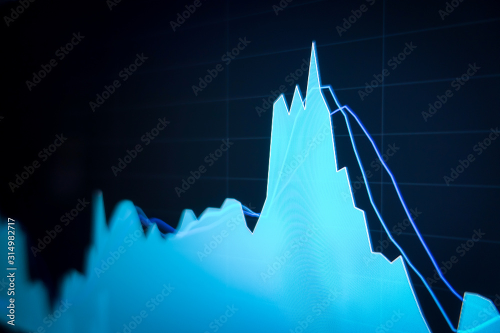 Stock market graph and ticker for businese analysis on LED screen ...