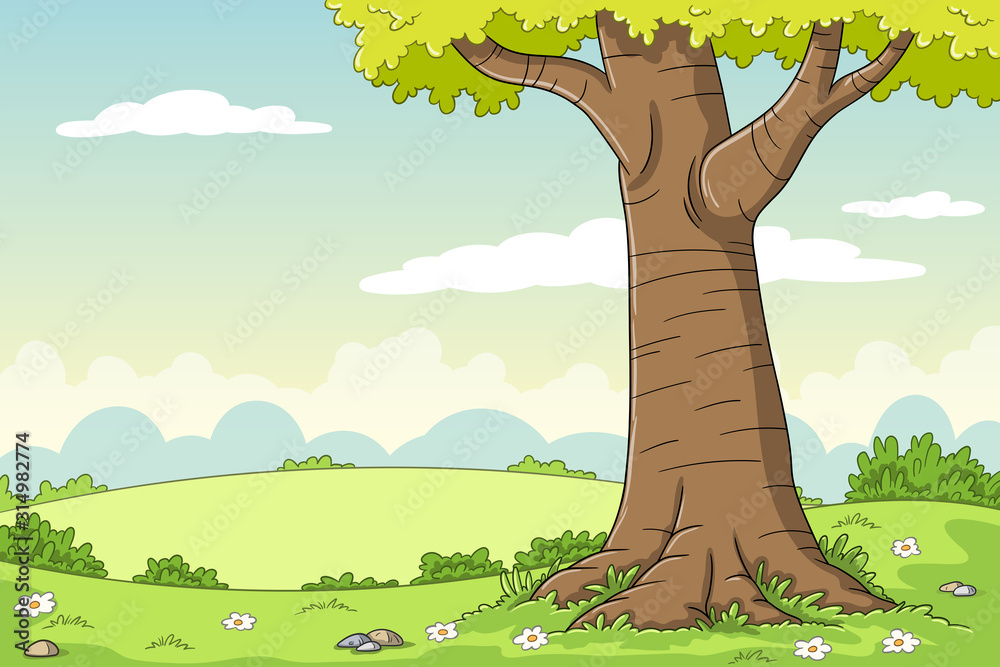 Cartoon summer landscape. Vector illustration with separate layers ...