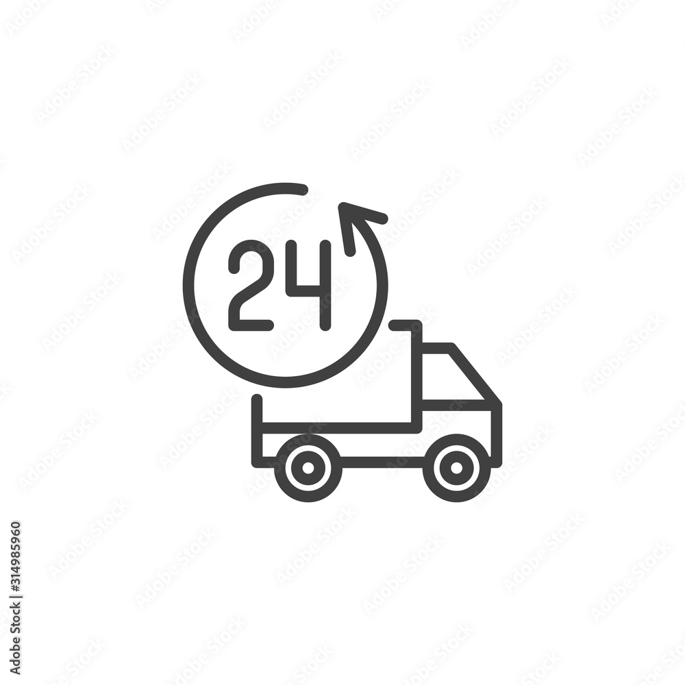 24h delivery truck line icon. linear style sign for mobile concept and ...