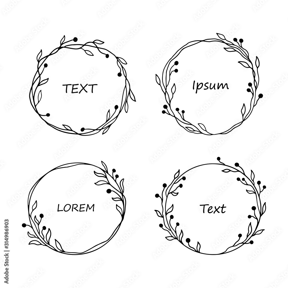 Hand drawn set of cicle floral frame. Border for banner, wedding ...