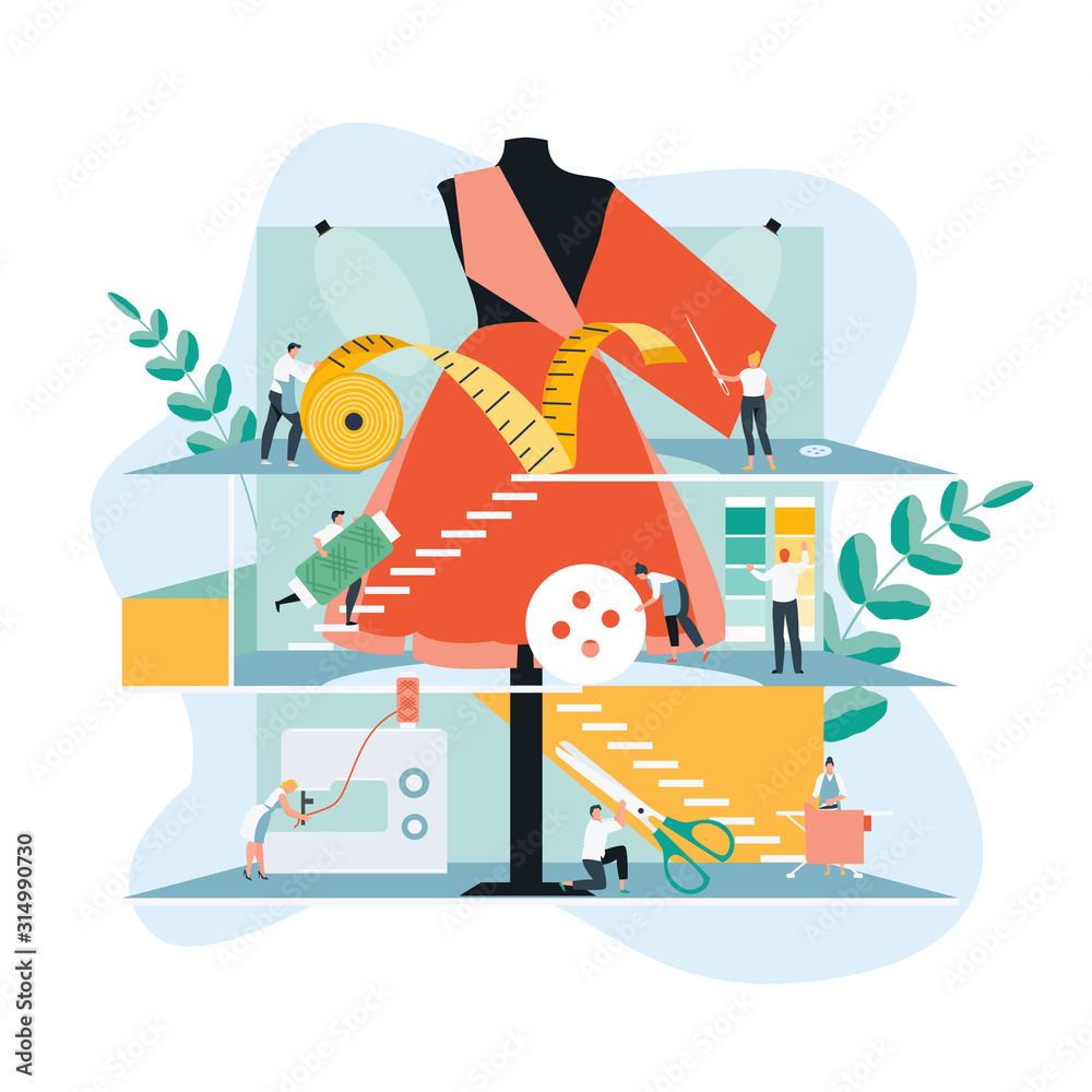Working people in a sewing workshop concept. Atelier tailoring vector ...