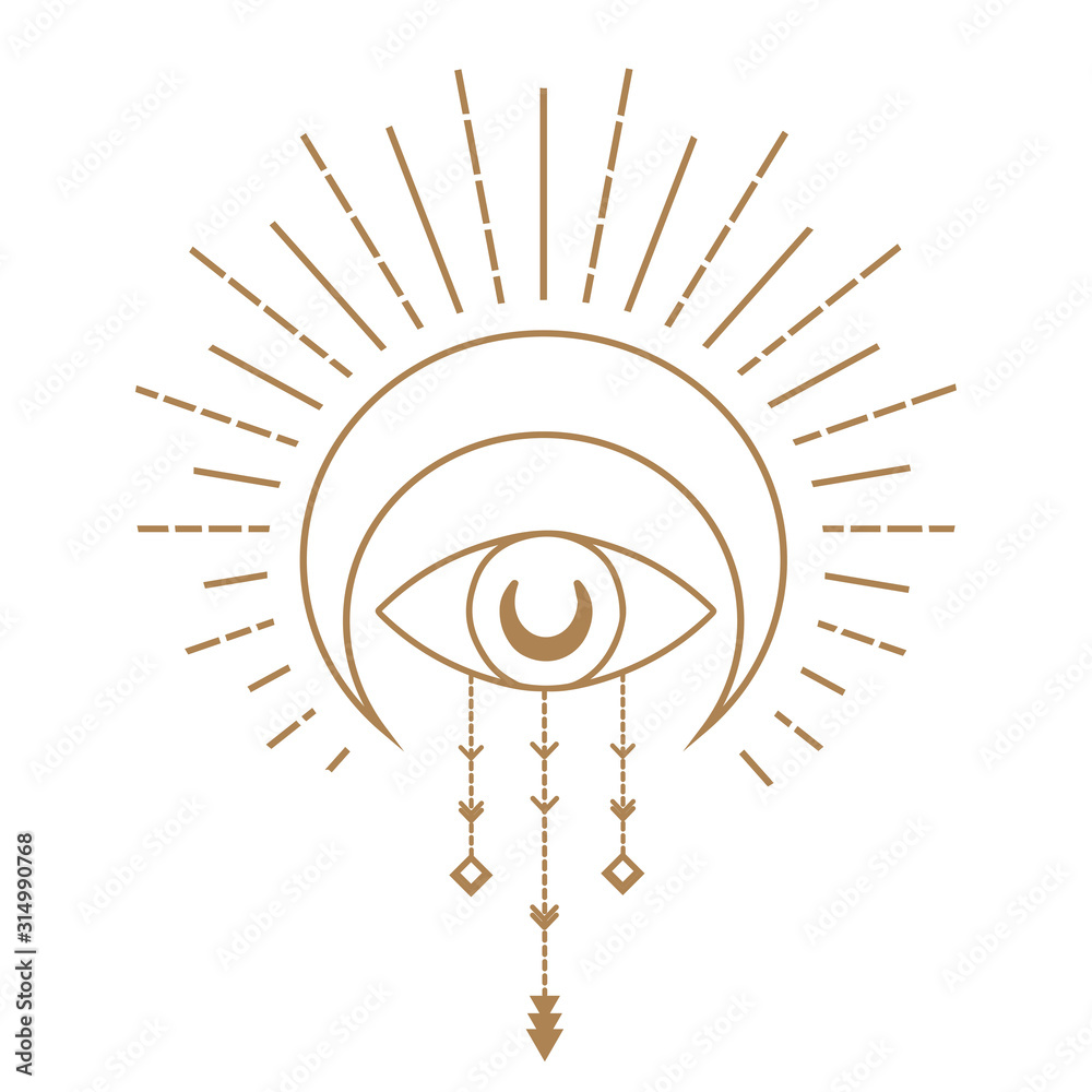 Symbol of eye with moon and stars inside. Hand drawn vector ...