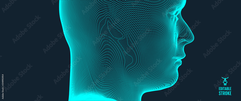 3d human face created in grid style. Artificial intelligence concept ...