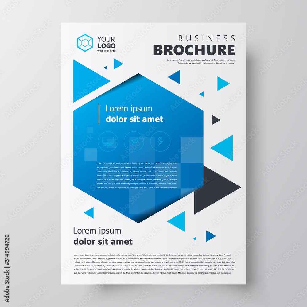 Flyer brochure design template, geometric theme blue color Stock Vector ...