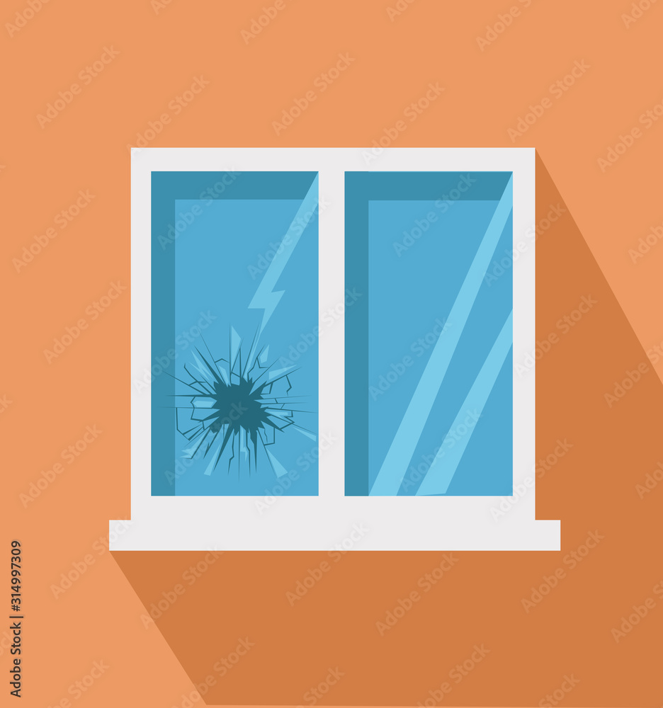 broken window icon in flat style Stock Vector | Adobe Stock