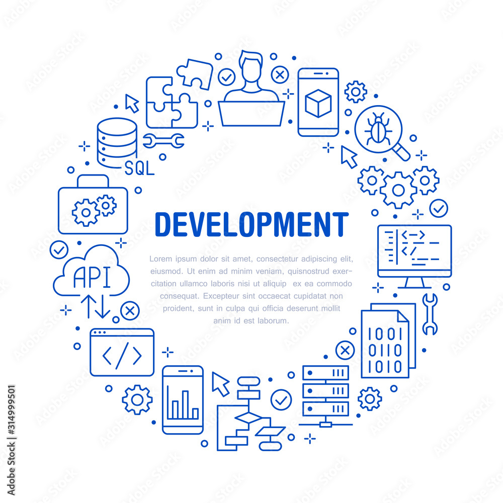 Software Development Circle Poster With Flat Line Icons Programming Language Flyer Application