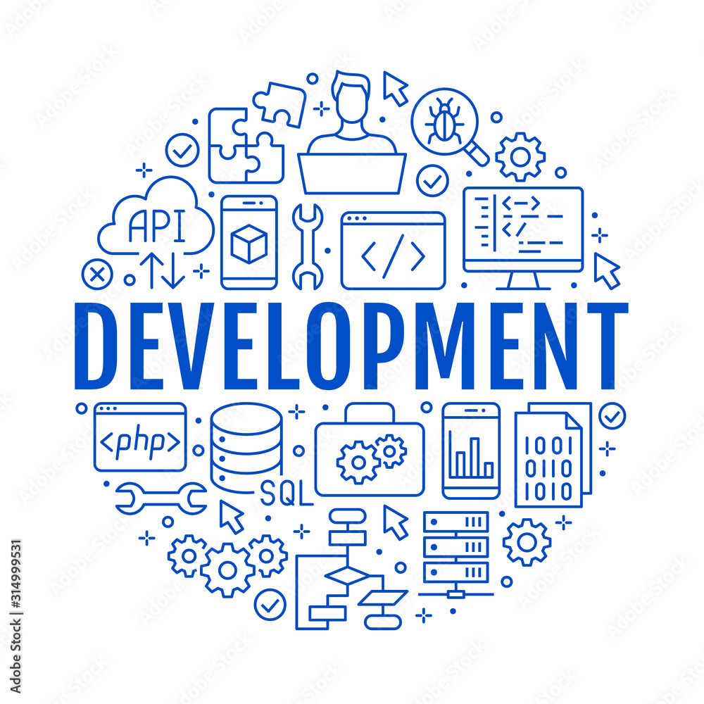 Software Development Circle Poster With Flat Line Icons Programming Language Flyer Application