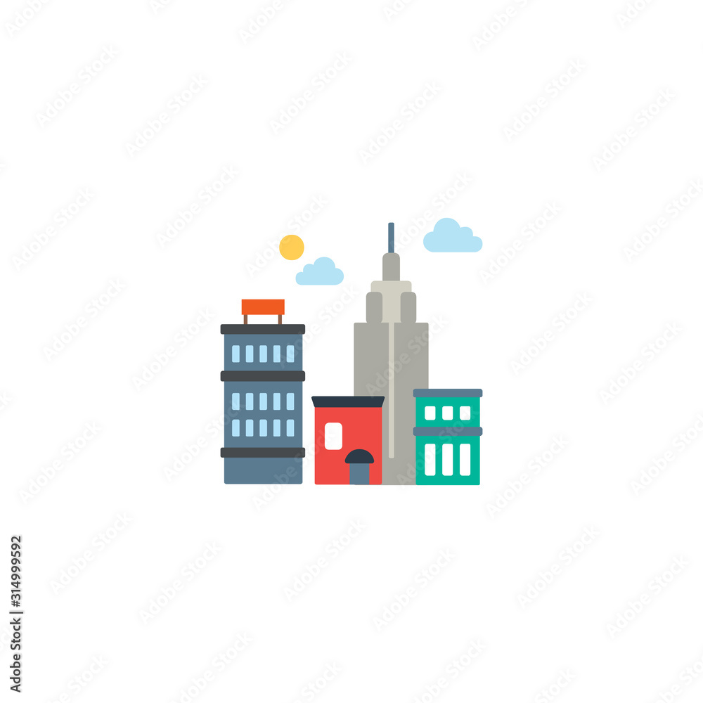 Cityscape Flat Vector Icon. Isolated City Buildings, Urban Life Emoji ...