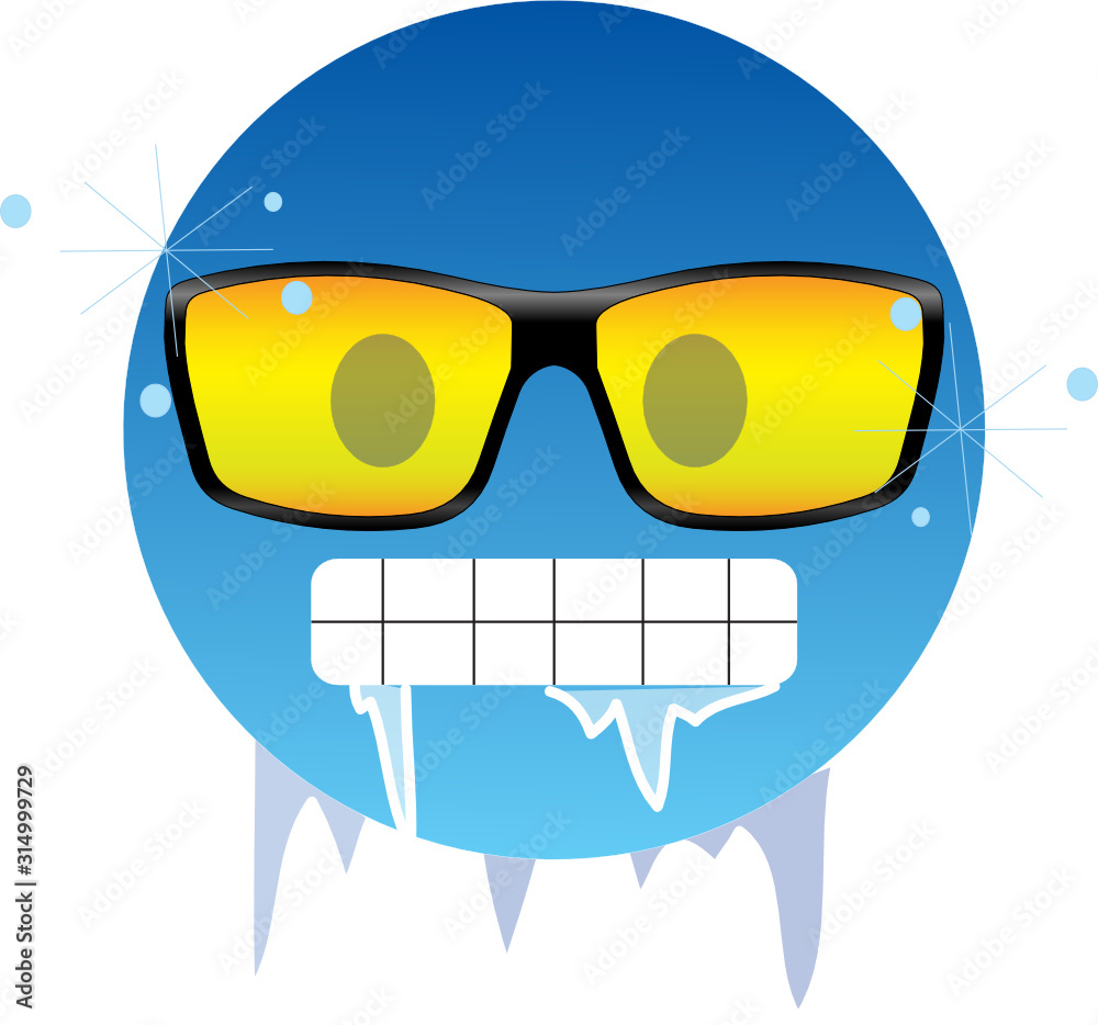 Cold emoticon wearing yellow sunglasses. Frozen face emoji wearing ...