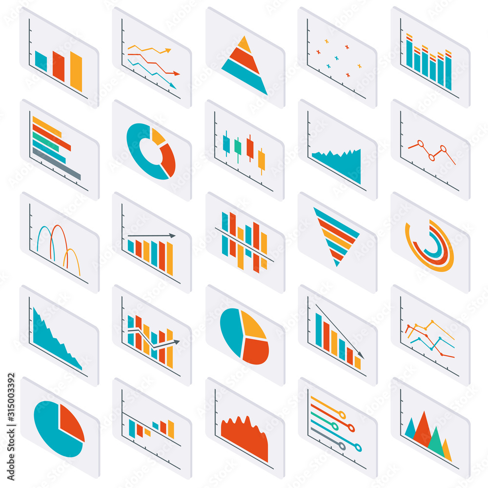 Isometric graph and chart set for business data presentation ...