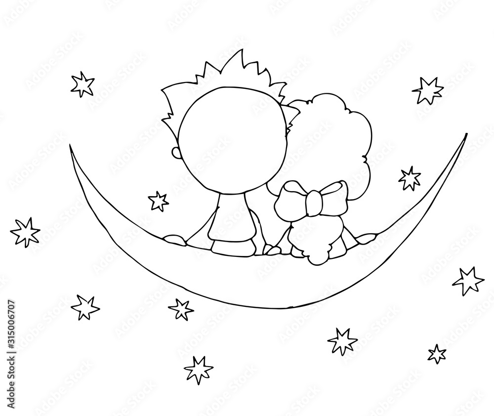 Coloring book for kids - smiling boy with a girl are sitting on the ...