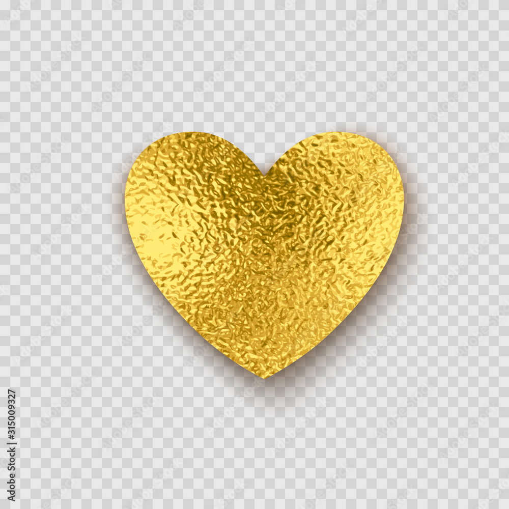 Gold foil texture heart. Valentine glitter decor isolated on ...