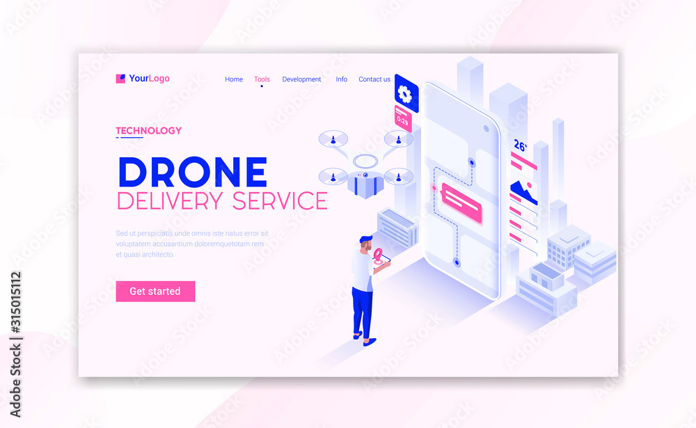 Flat Modern design of website template - Drone Delivery service Stock ...
