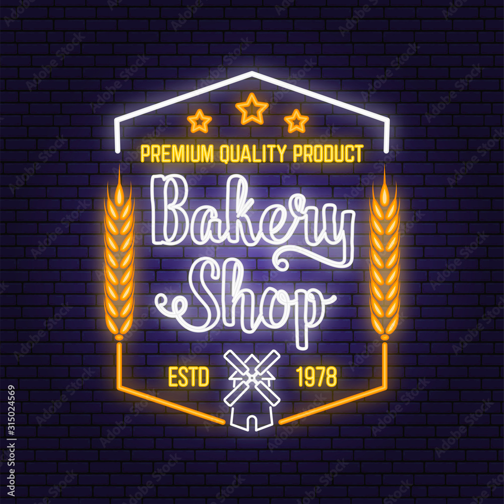 Bakery shop neon bright signboard, light banner. Vector. Concept for ...