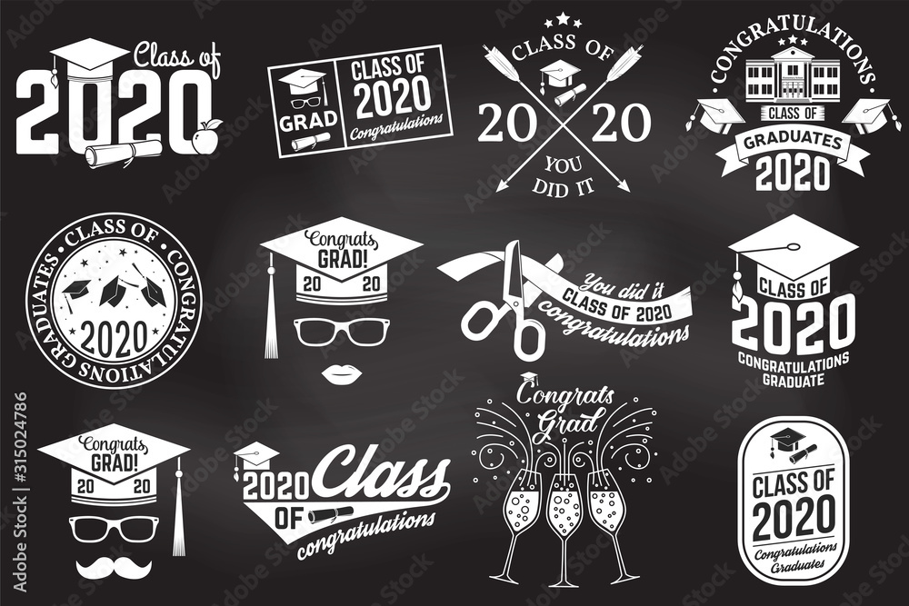 Set of Vector Class of 2020 badges on the chalkboard. Concept for shirt ...
