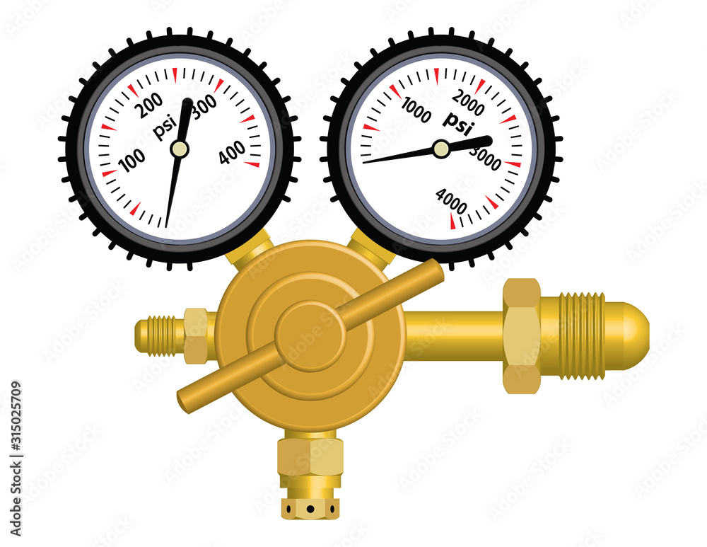Pressure reducing regulators valve. Gas gauge. 3D effect vector Stock ...