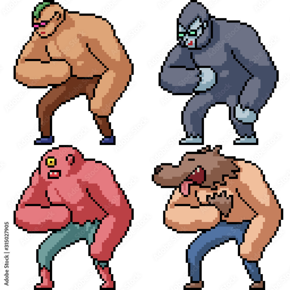 Vector Pixel Art Muscle Character Stock Vector Adobe Stock