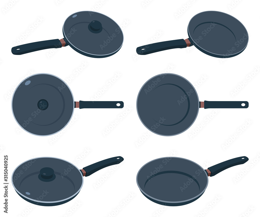 Frying pan vector cartoon set isolated on a white background. Stock ...
