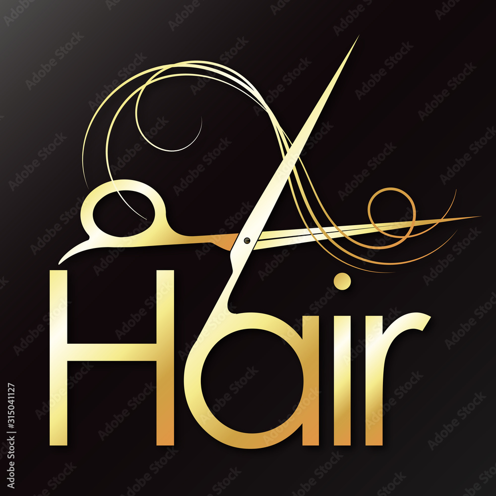 Hair golden scissors and curl hair symbol for beauty and stylist Stock ...