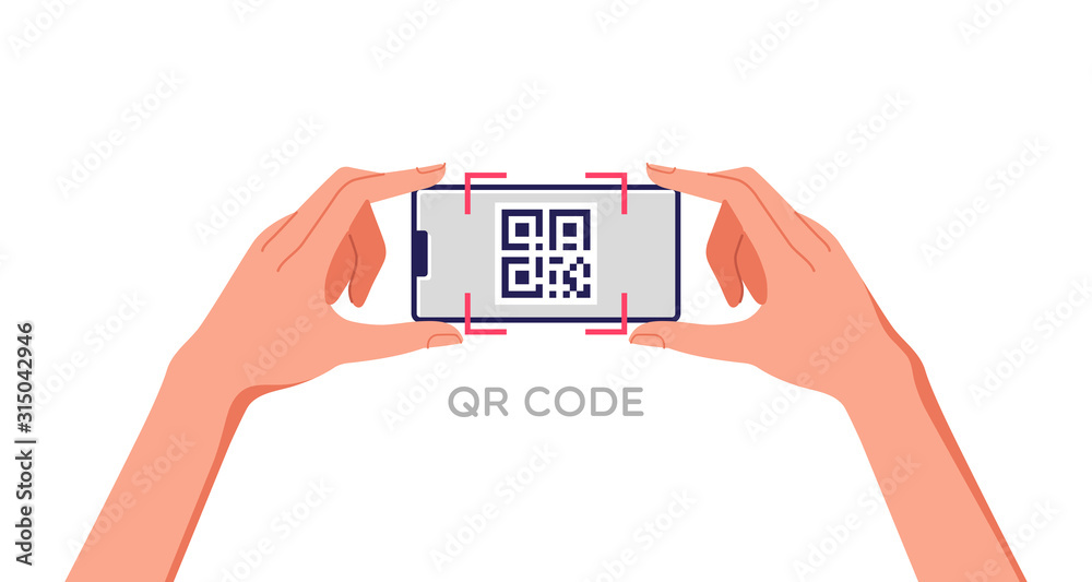 Human hands holding smartphone and scanning QR code. Vector ...