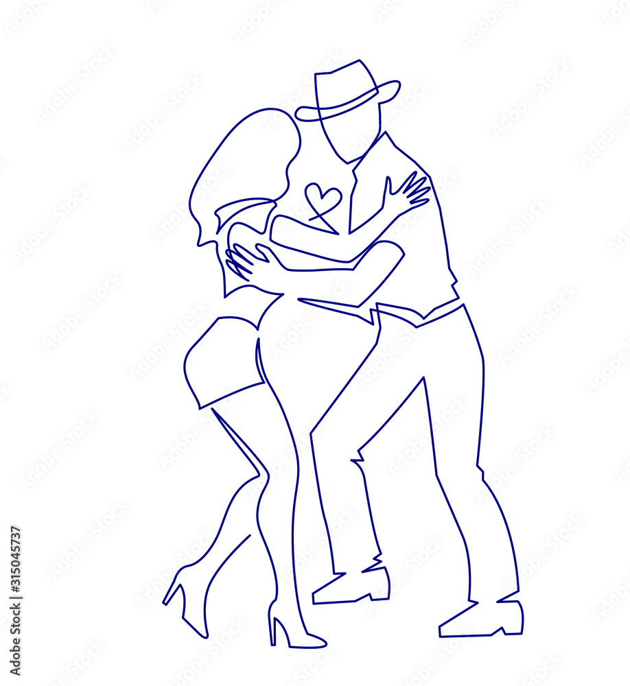 Sexy Salsa couple dancing continuous one line drawing. Latin ballroom ...