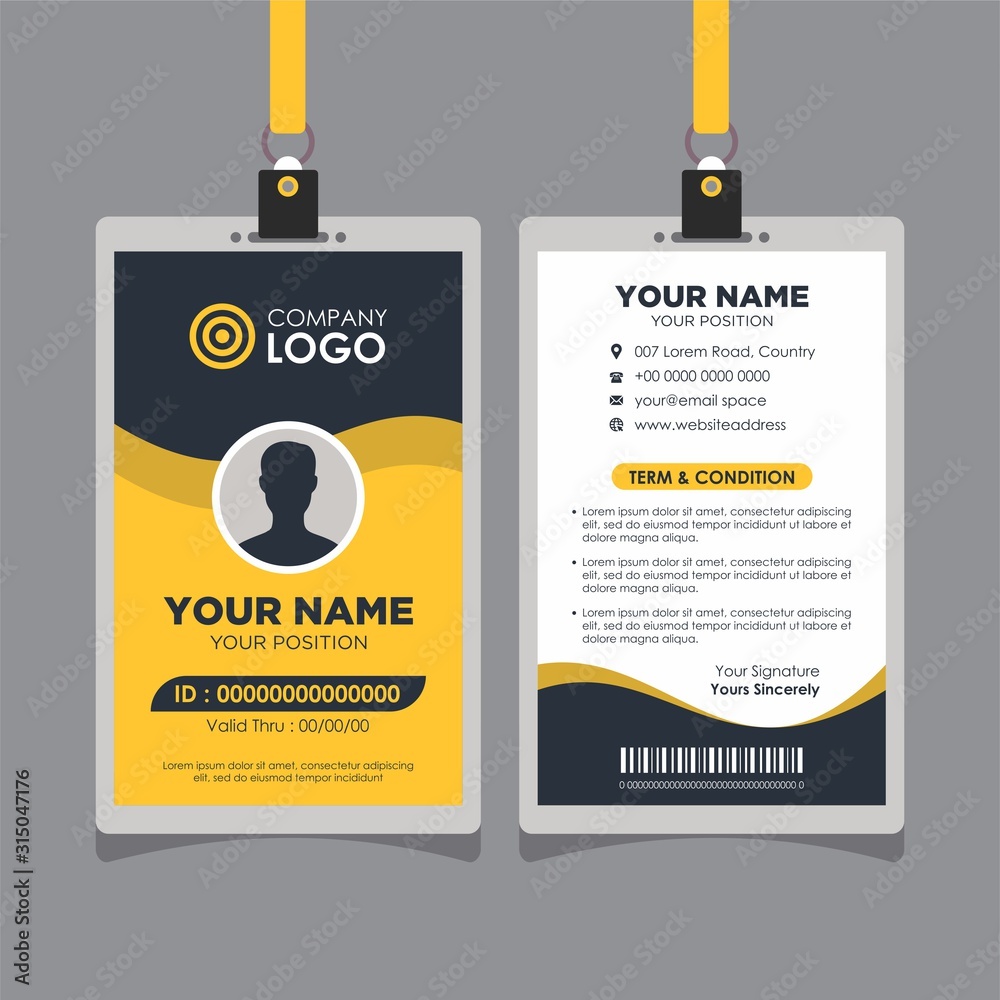Professional Yellow Wave Modern Id Card Design Template Vector Image ...