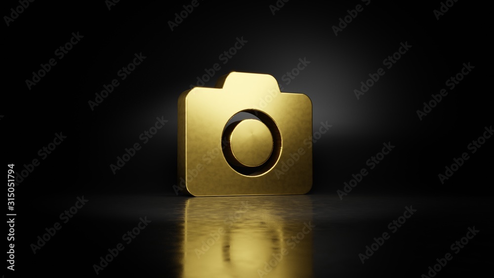 gold metal symbol of camera 3D rendering with blurry reflection on ...