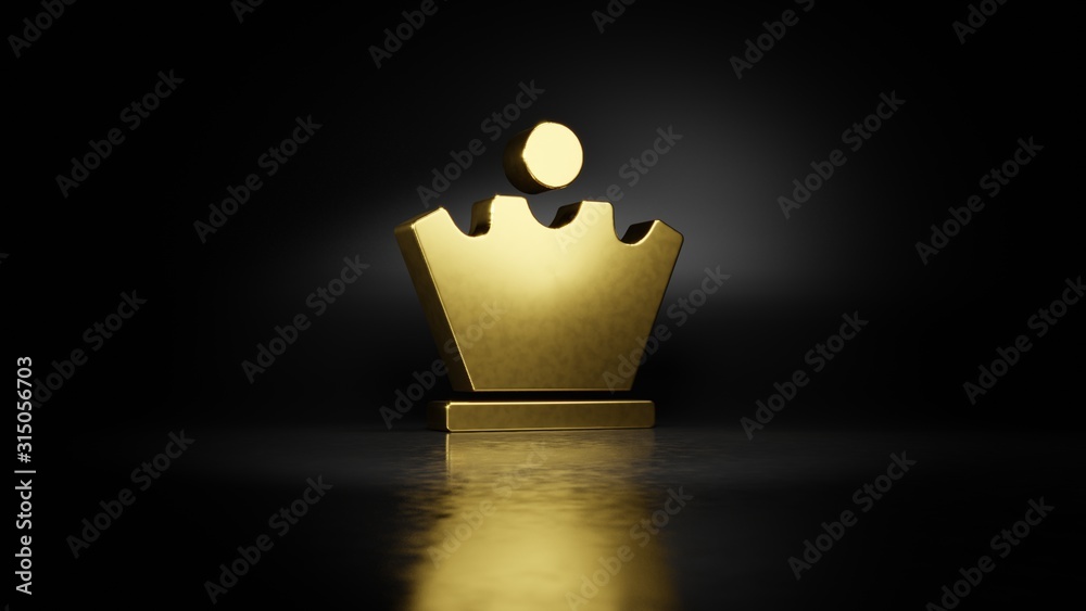 gold metal symbol of chess queen 3D rendering with blurry reflection on ...
