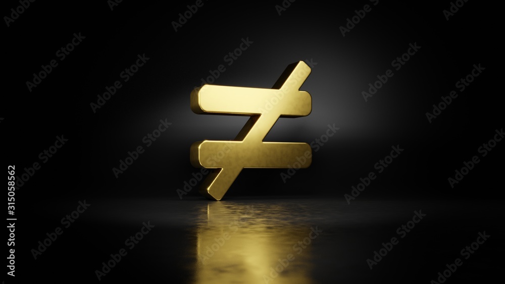 gold metal symbol of not equal 3D rendering with blurry reflection on ...