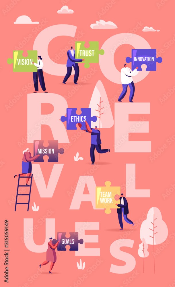 Core Values Concept. Tiny Male and Female Characters Businesspeople ...