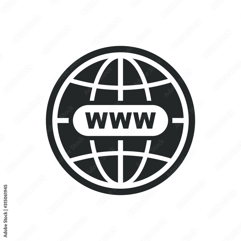 Web site, internet icon shape with cursor. International Globe logo ...